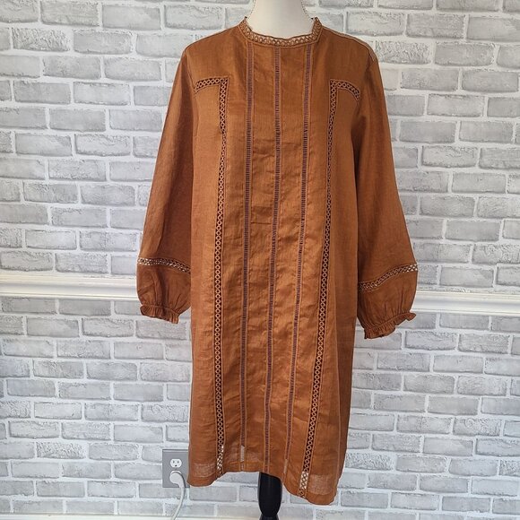 Roolee | Dresses | Roolee Linen Shift Dress Lightweight High Neck Rust ...